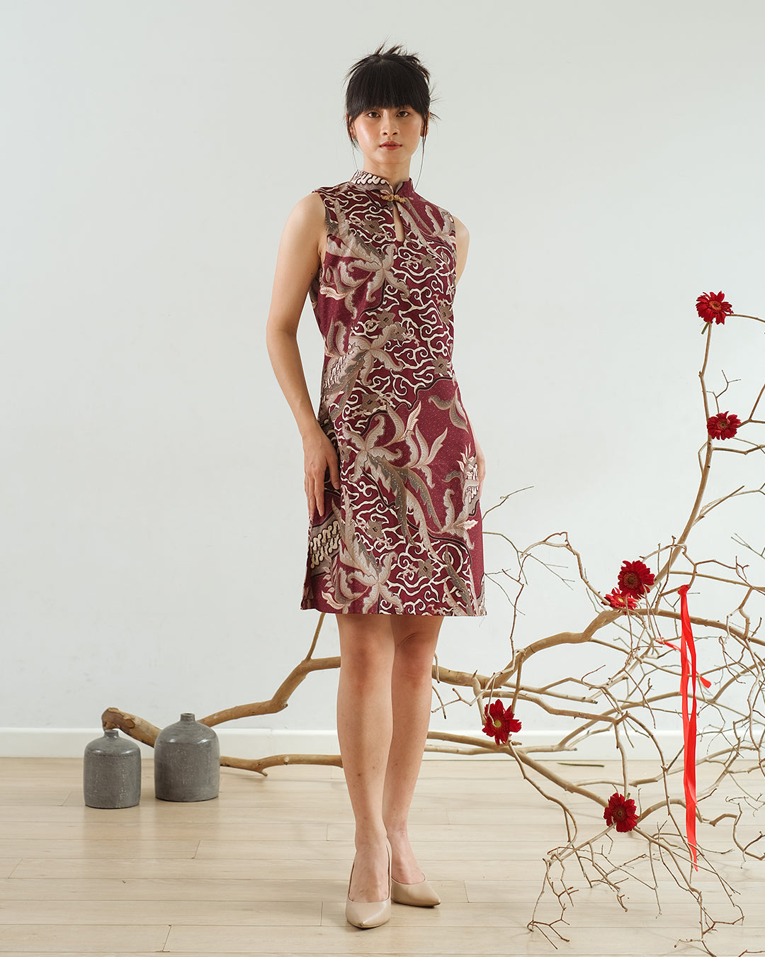 Liangpran Cheongsam Dress - Maroon – etna batik