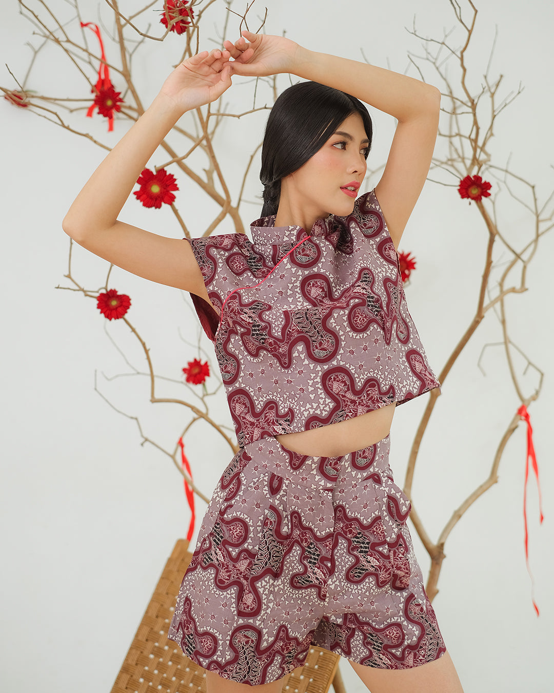 Alang-Alang Cheongsam Crop Top & Short - Maroon – etna batik