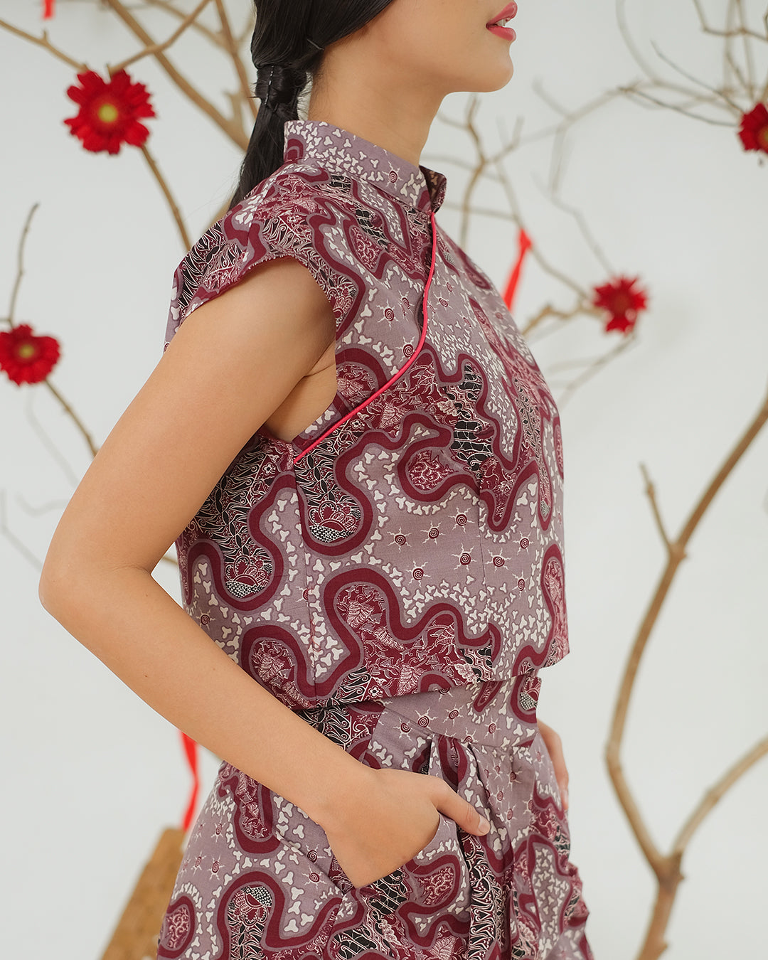 Alang-Alang Cheongsam Crop Top & Short - Maroon – etna batik